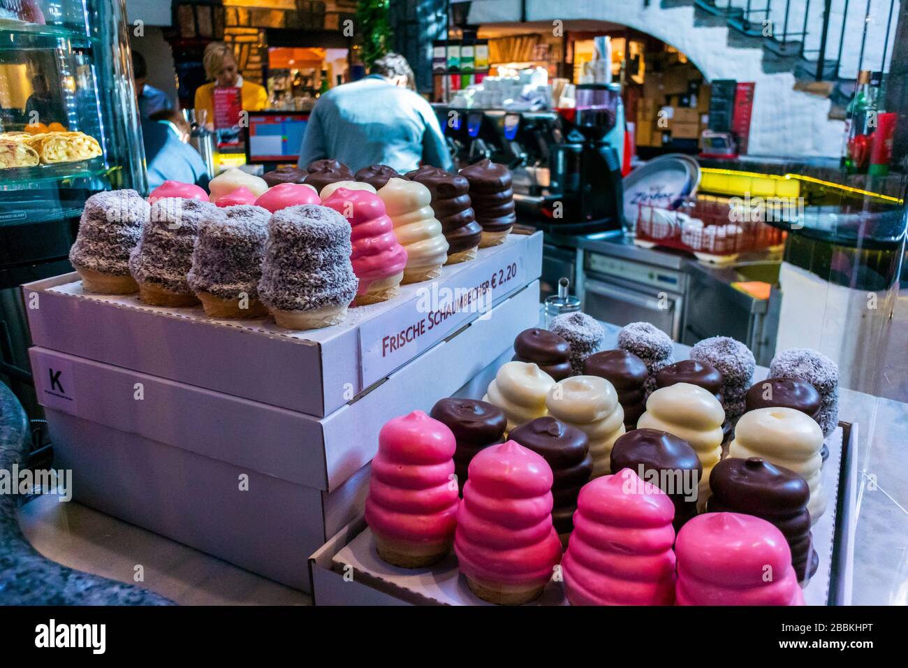 Vienna, Austria, Local Desserts on Display Inside Shopping Center, Cafe ...