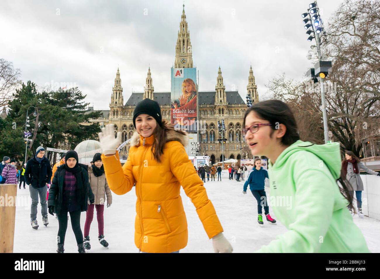 Vienna, Austria, Large Crowd People, Austrian Teenagers, Public Ice ...