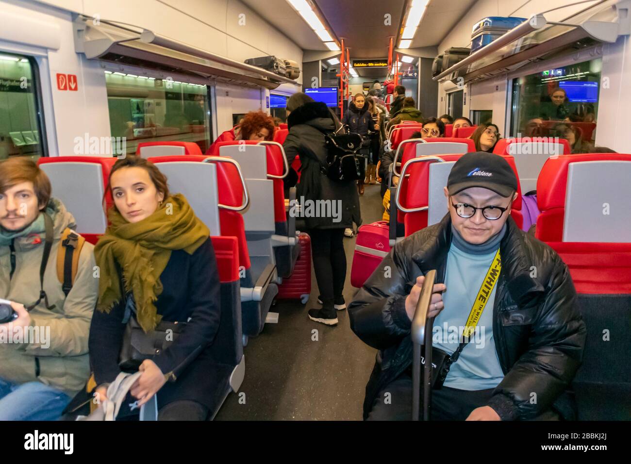Vienna, Austria, Crowd People Travelling onboard Austrian Subway Train ...