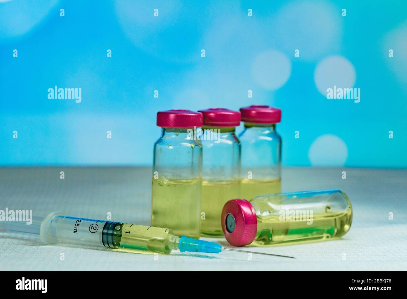 Close up vaccine vial needle dose flu vaccine drug syringe medical ...