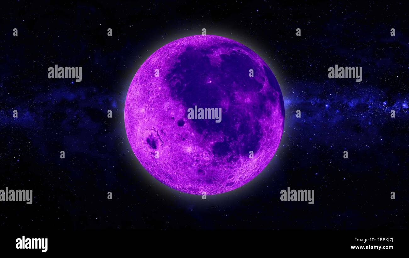 Full pink and blue moon with star at dark night sky background. 3D ...