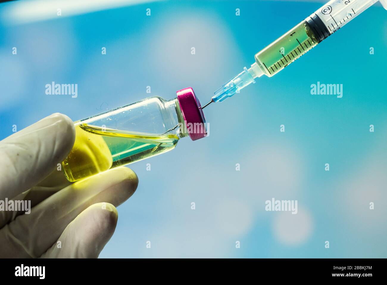 Close up vaccine vial needle dose flu vaccine drug syringe medical ...