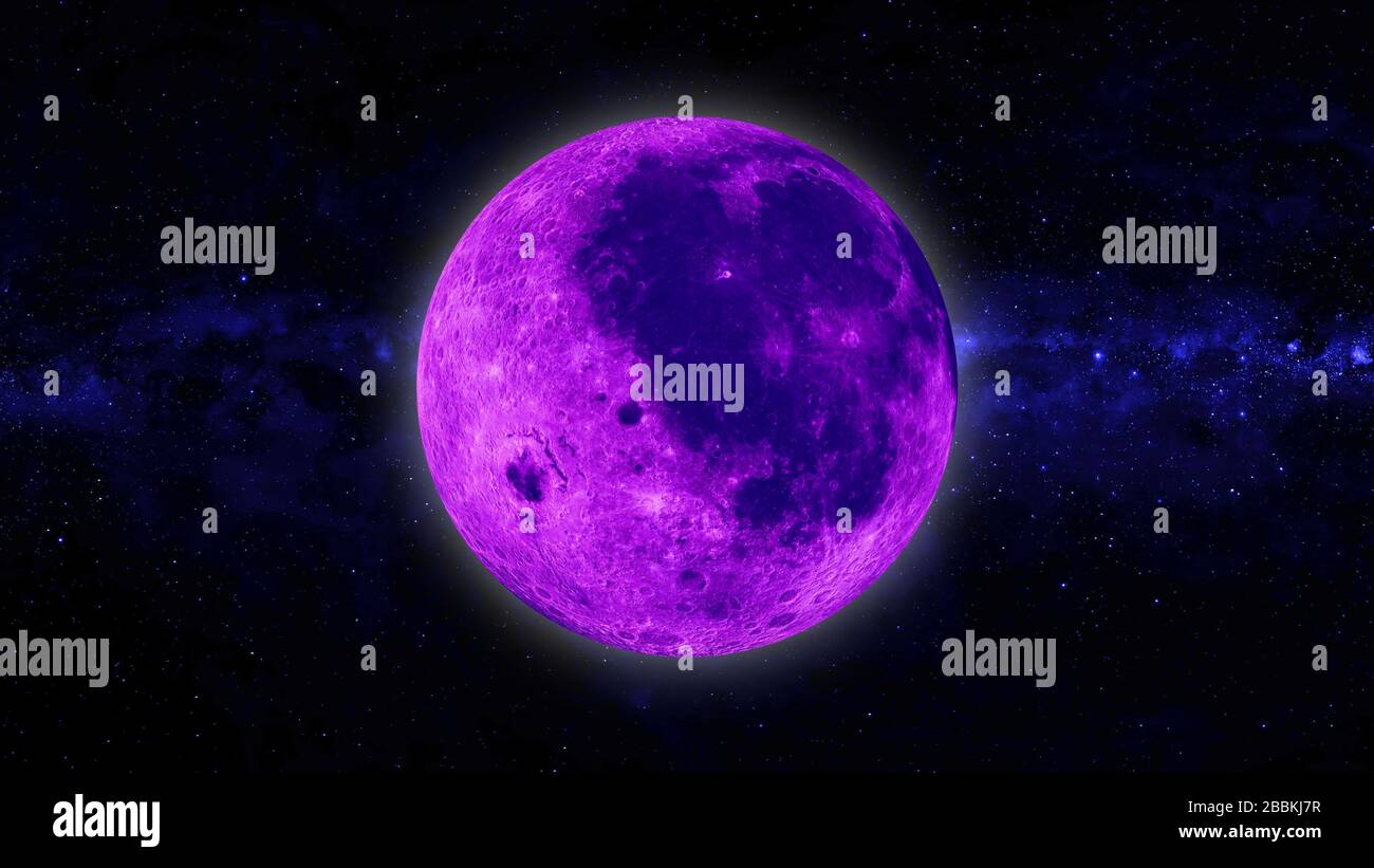 Full pink and blue moon with star at dark night sky background. 3D ...