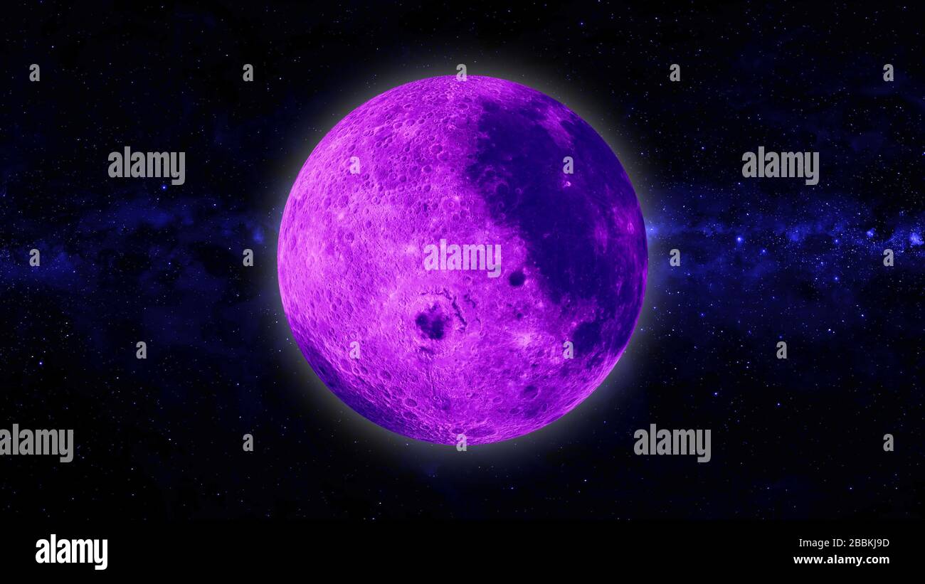 Full pink and blue moon with star at dark night sky background. 3D ...