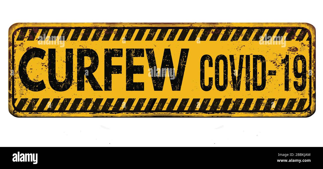 Curfew Covid-19 vintage rusty metal sign on a white background, vector ...
