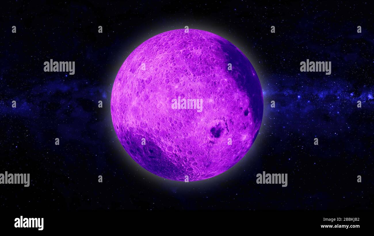 Full pink and blue moon with star at dark night sky background. 3D ...