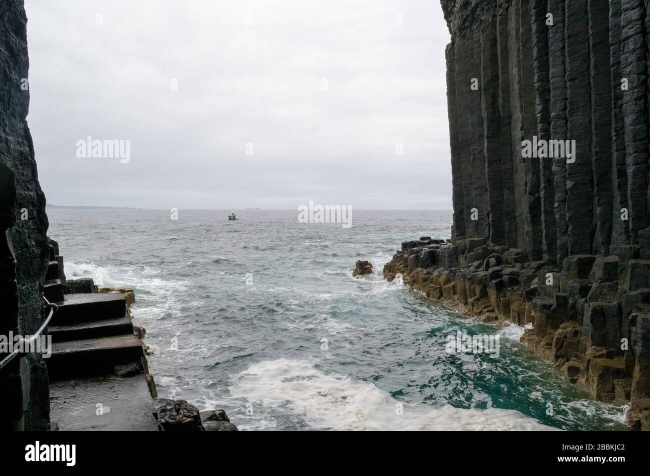 The characteristic volcanic hexagon shaped stones and rocks of the ...