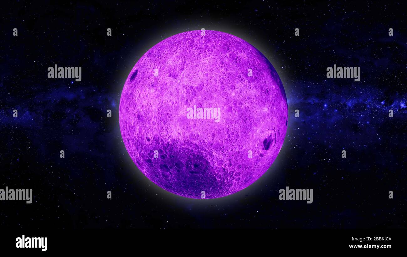 Full pink and blue moon with star at dark night sky background. 3D ...