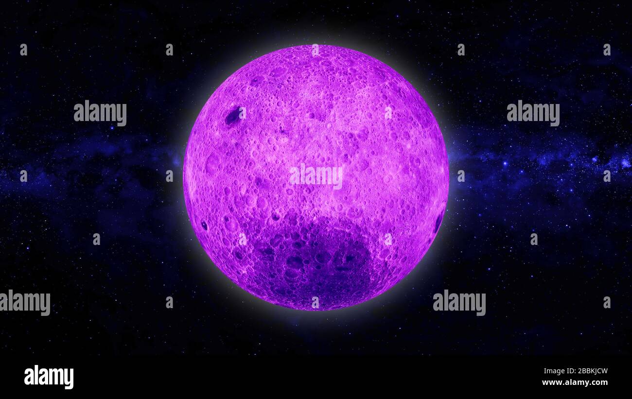 Full pink and blue moon with star at dark night sky background. 3D ...