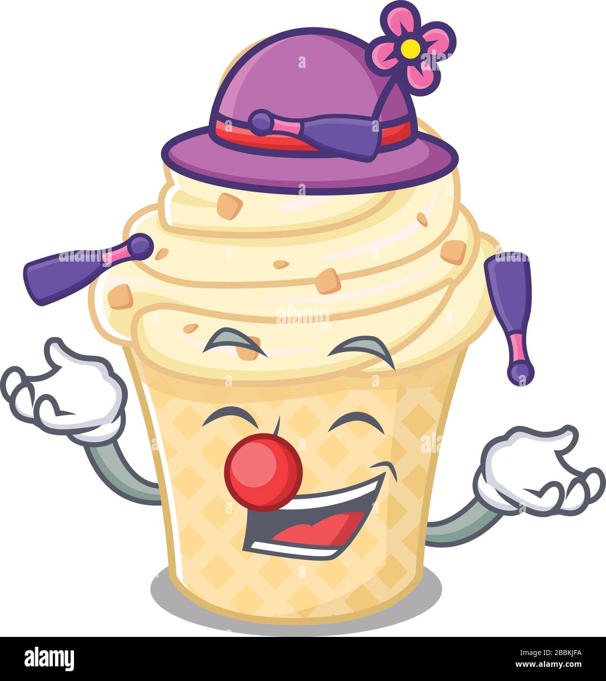 An attractive vanilla ice cream cartoon design style playing juggling ...