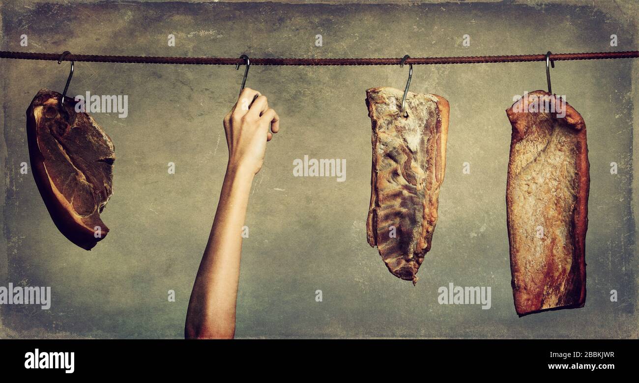 Hanging meats hi-res stock photography and images - Alamy