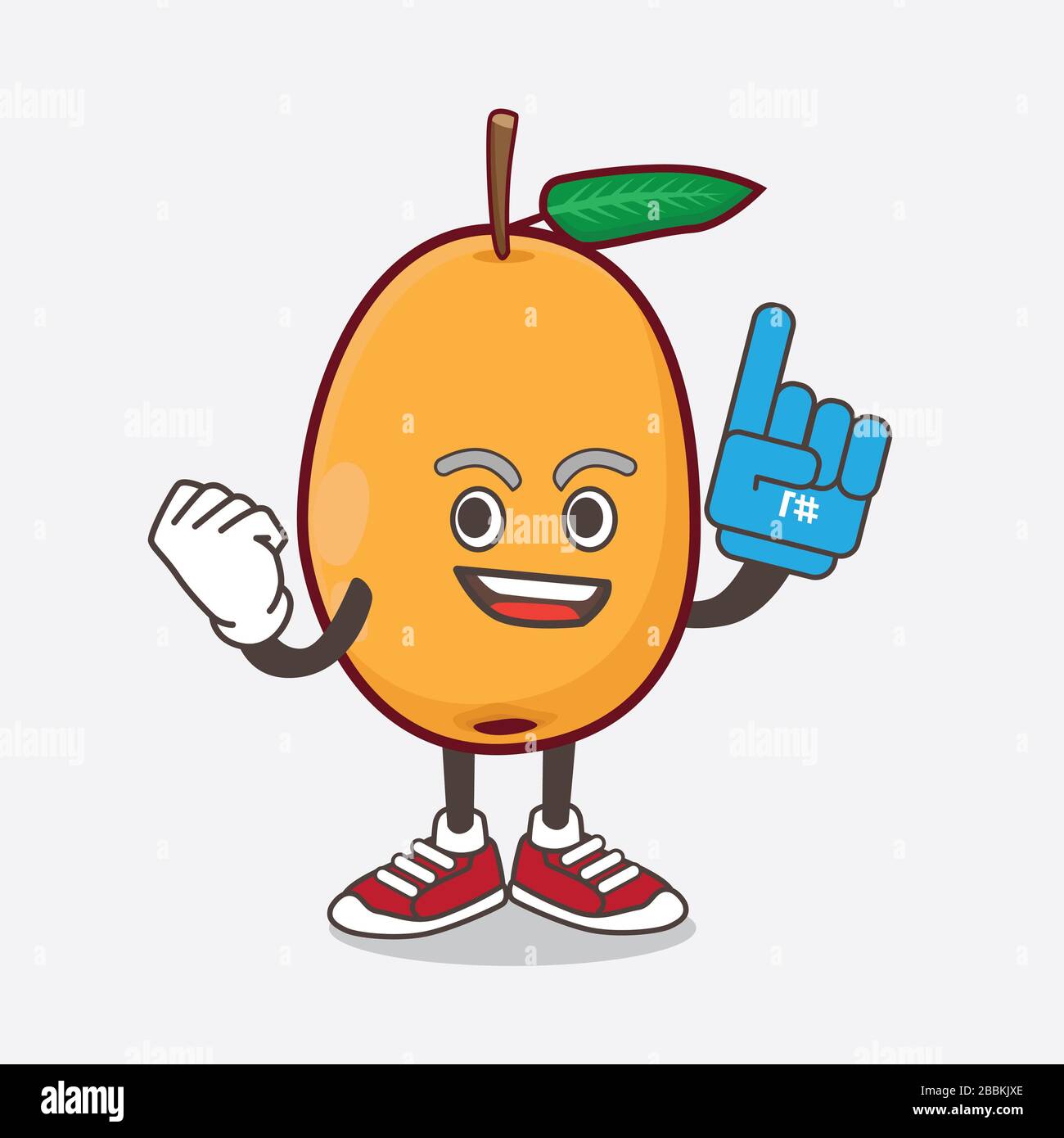 An illustration of Loquat Fruit cartoon mascot character holding a Foam ...