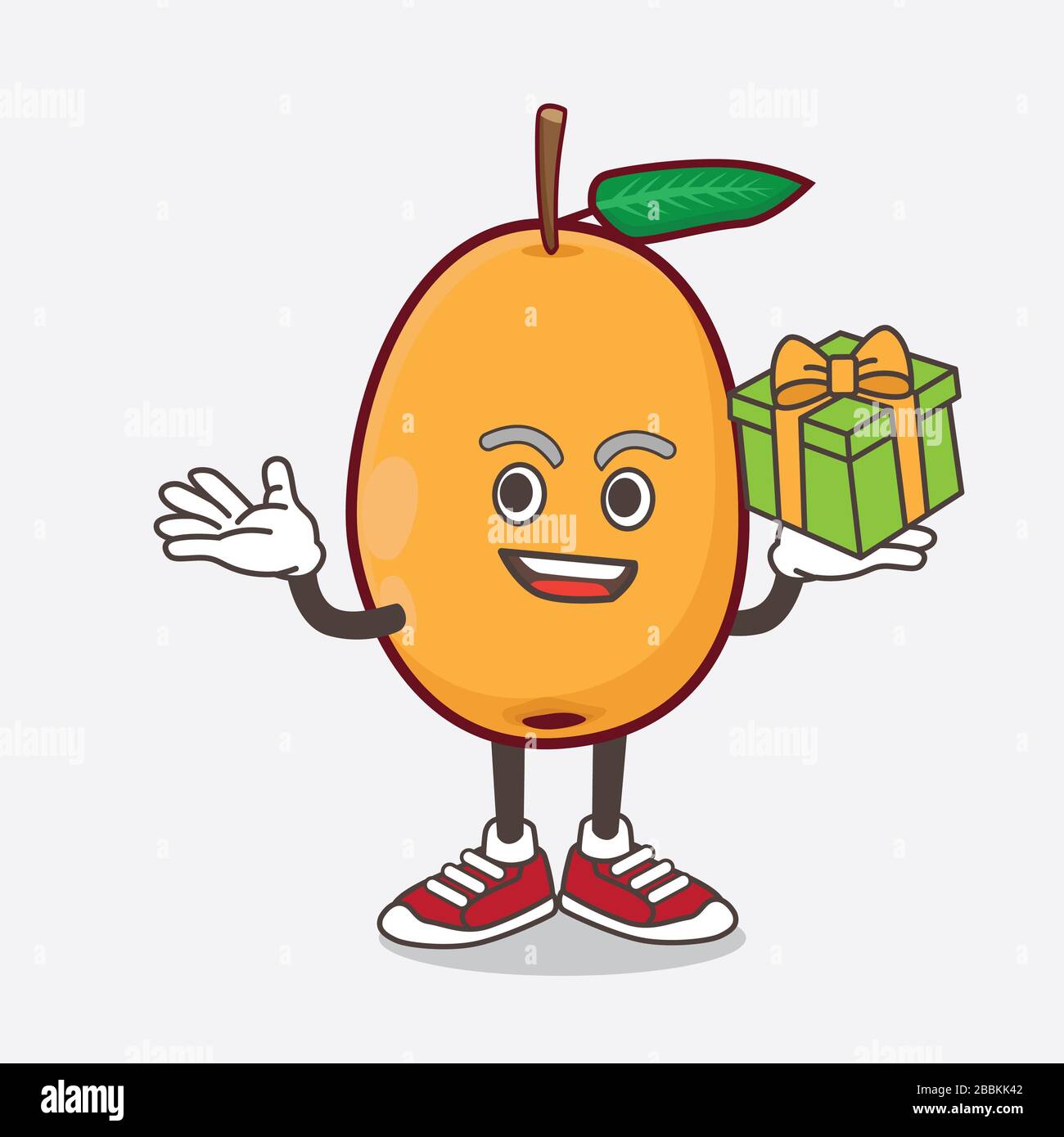 An illustration of Loquat Fruit cartoon mascot character with a box of ...