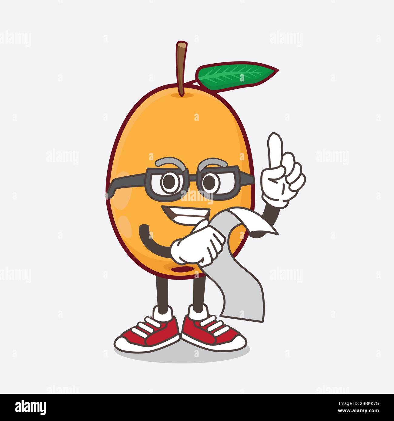 An illustration of Loquat Fruit cartoon mascot character holding a menu ...