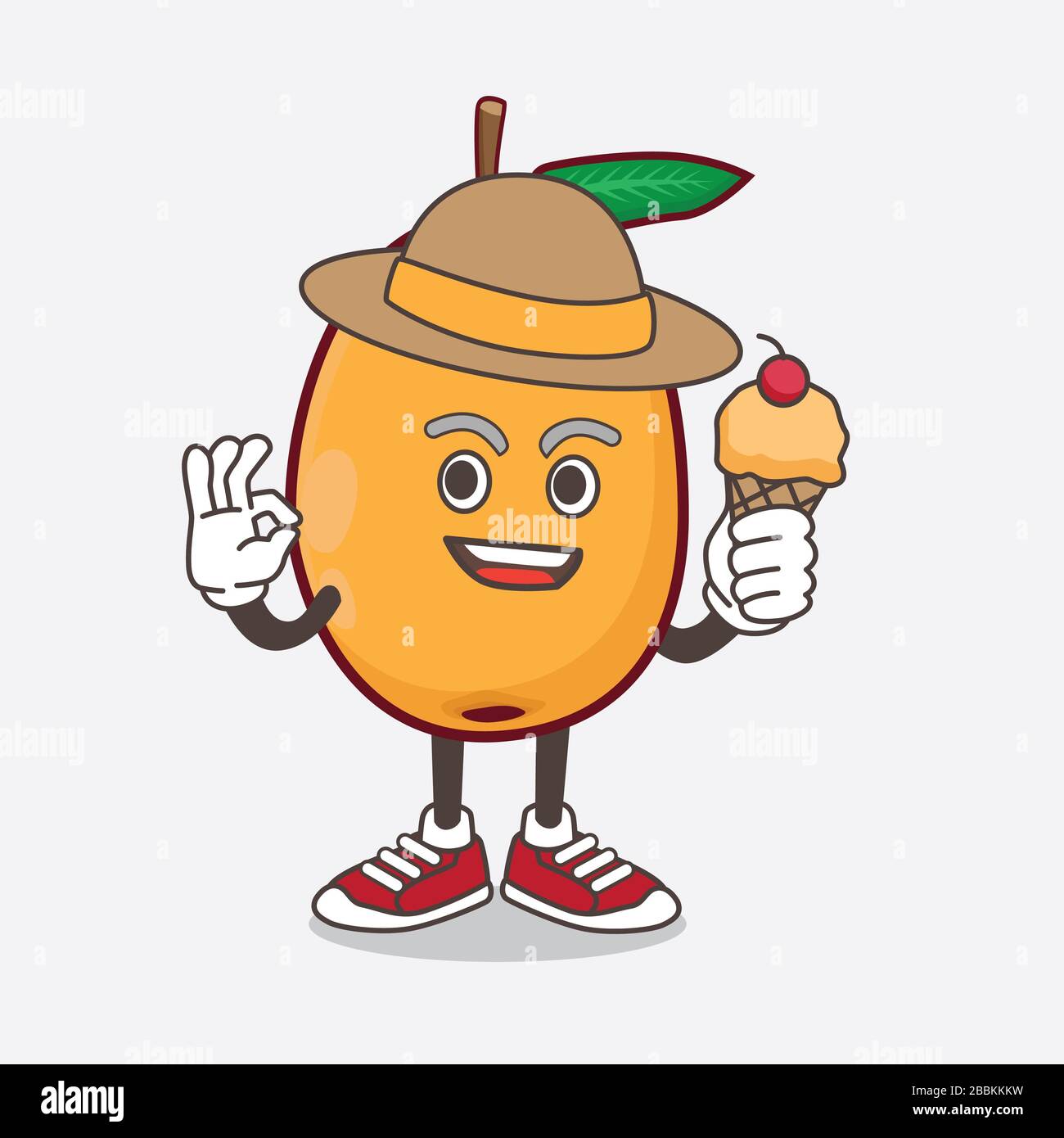 An illustration of Loquat Fruit cartoon mascot character holding ice ...
