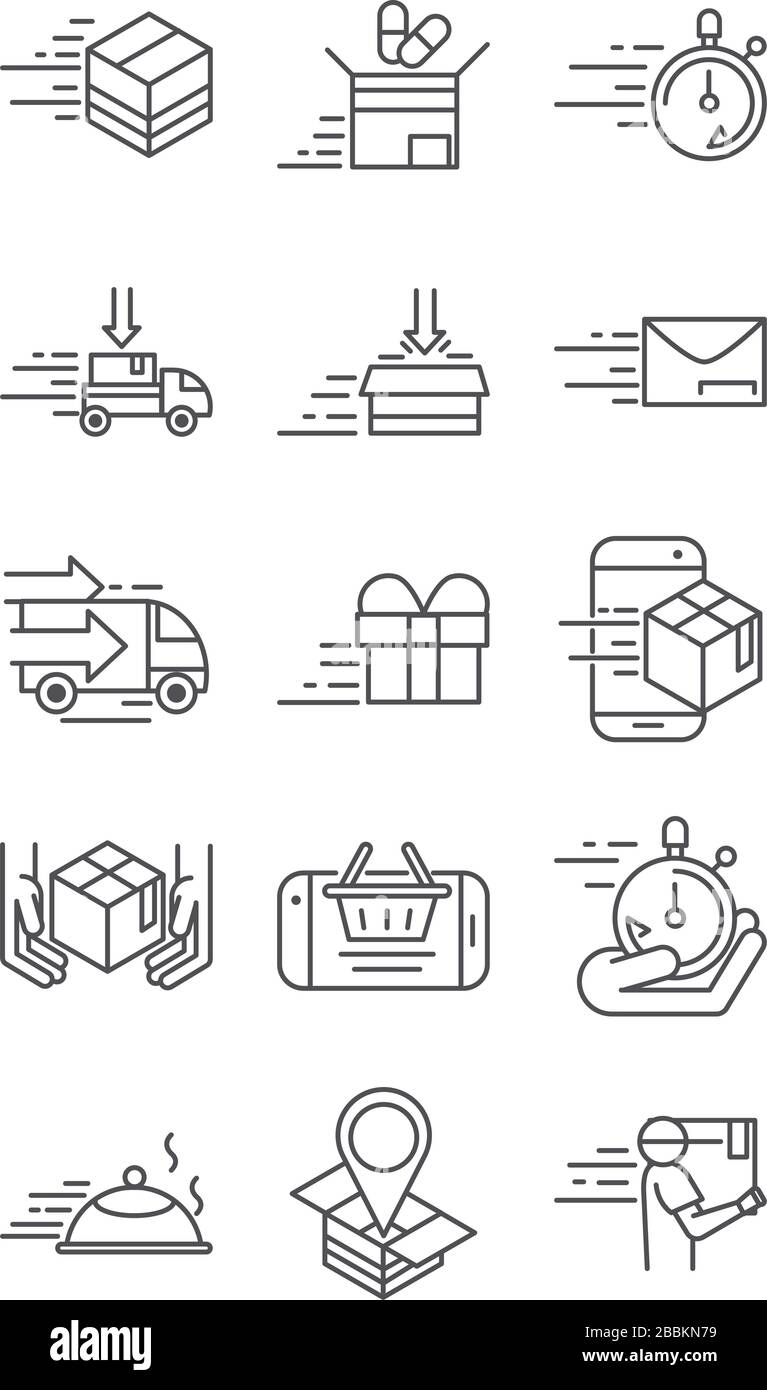 fast delivery cargo shipping commerce business icons set vector ...