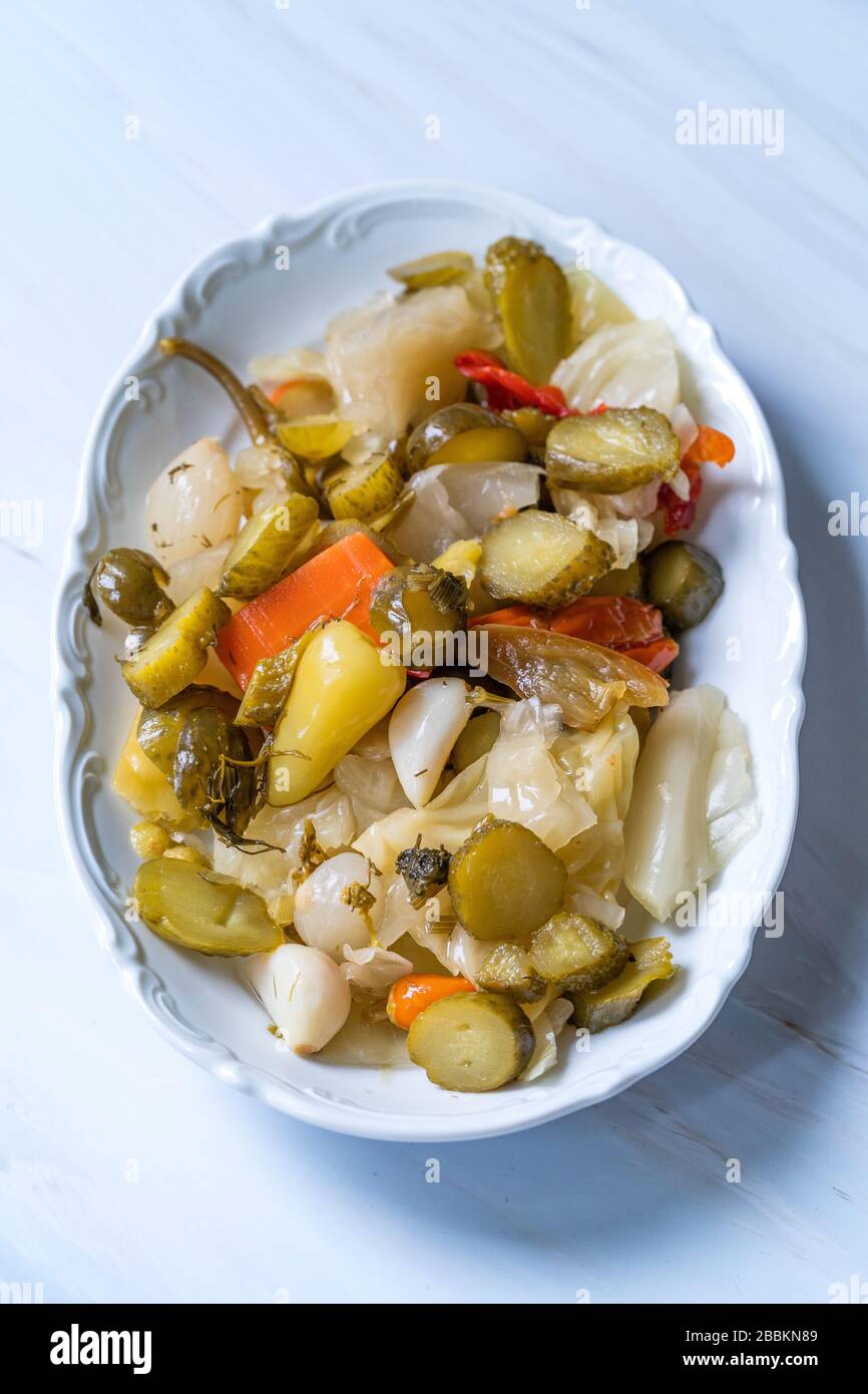 Homemade Mixed Turkish Pickles in Plate. Ready to Eat. Organic ...