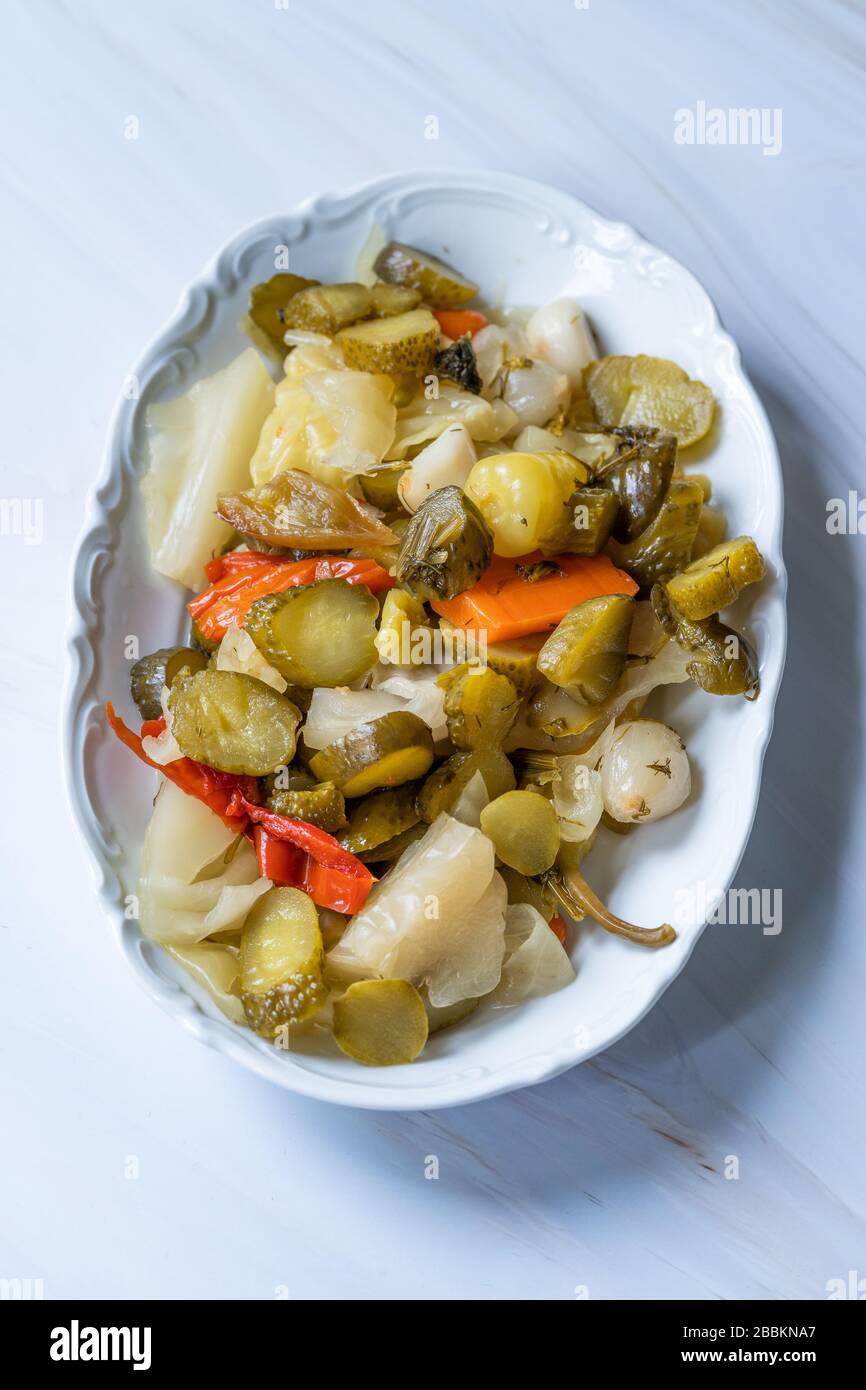 Homemade Mixed Turkish Pickles in Plate. Ready to Eat. Organic ...