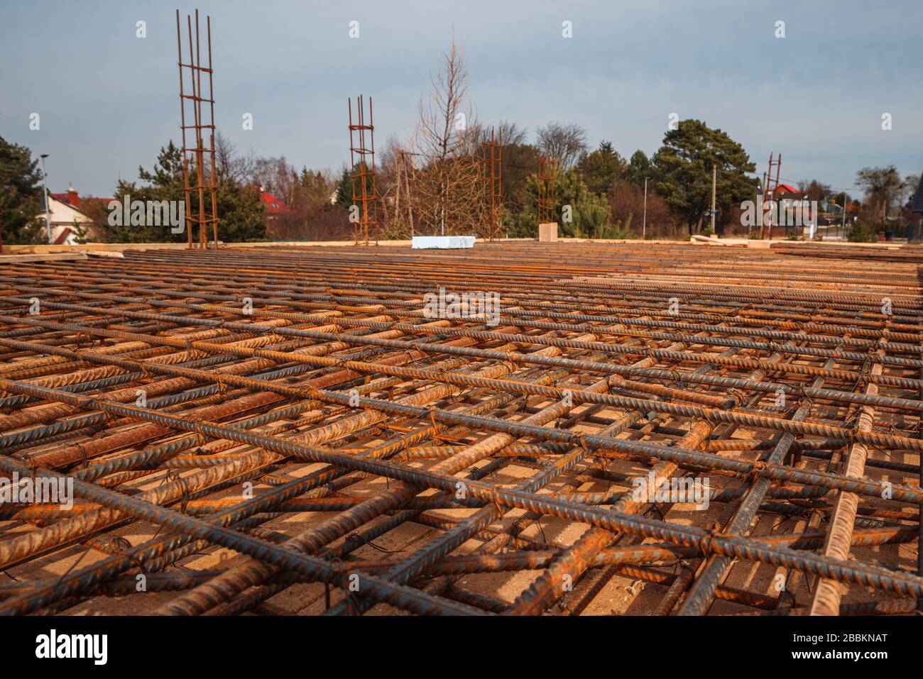 reinforcing bars at the construction of a single-family house Stock ...