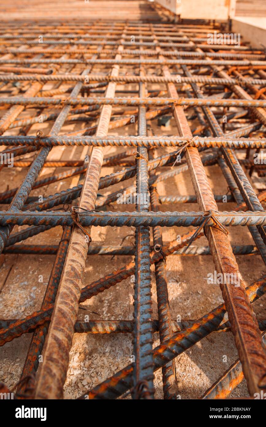 reinforcing bars at the construction of a single-family house Stock ...