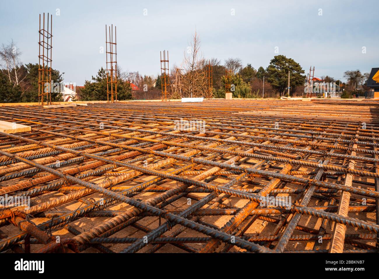 reinforcing bars at the construction of a single-family house Stock ...