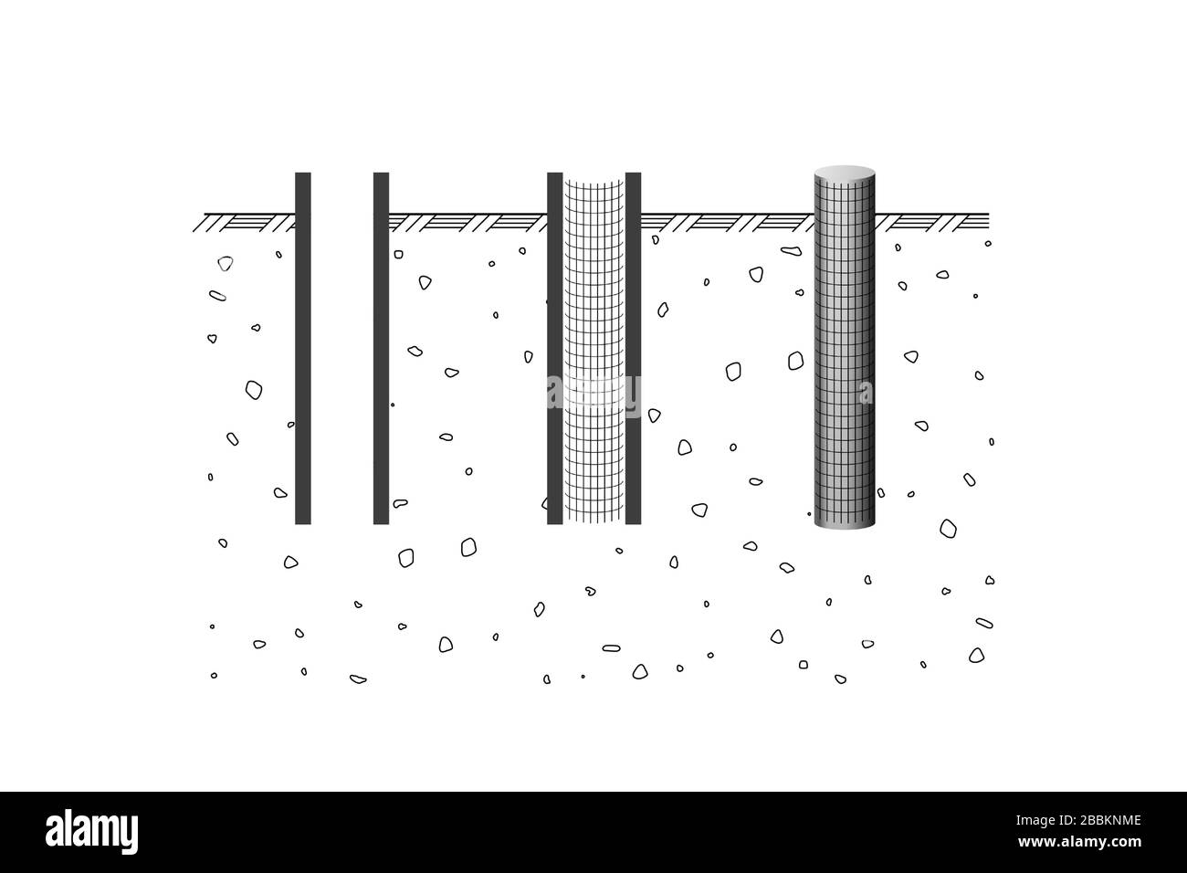 Pipe pile. Construction steps. Vector illustration. The foundation for ...
