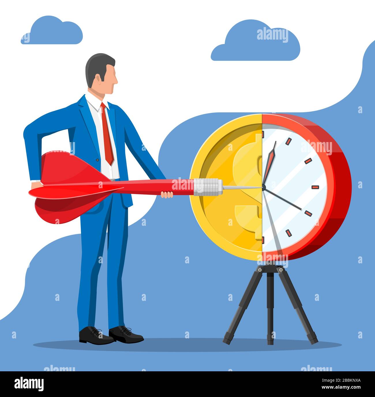 Businessman aim dart to gold coin clocks target. Goal setting. Smart ...