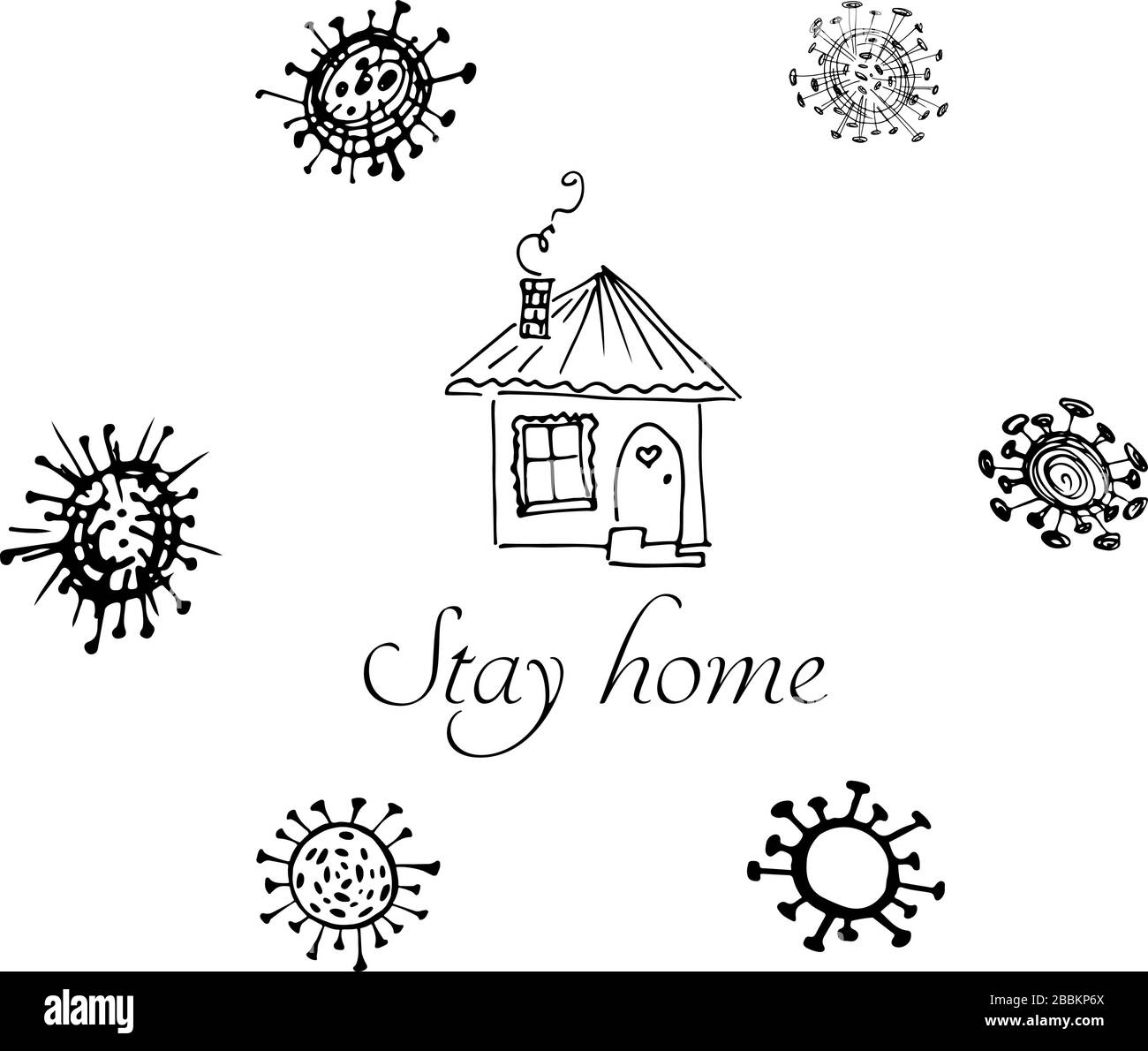 Stay at home. Stop coronavirus concept. Icon with bacteria around the ...