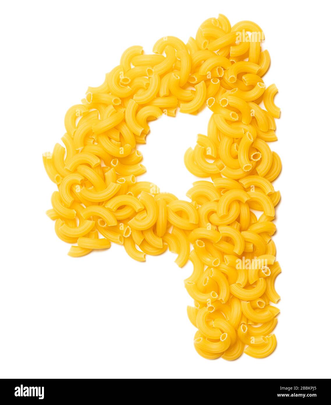 Arabic numeral "4" from dry pasta on a white isolated background. Food ...