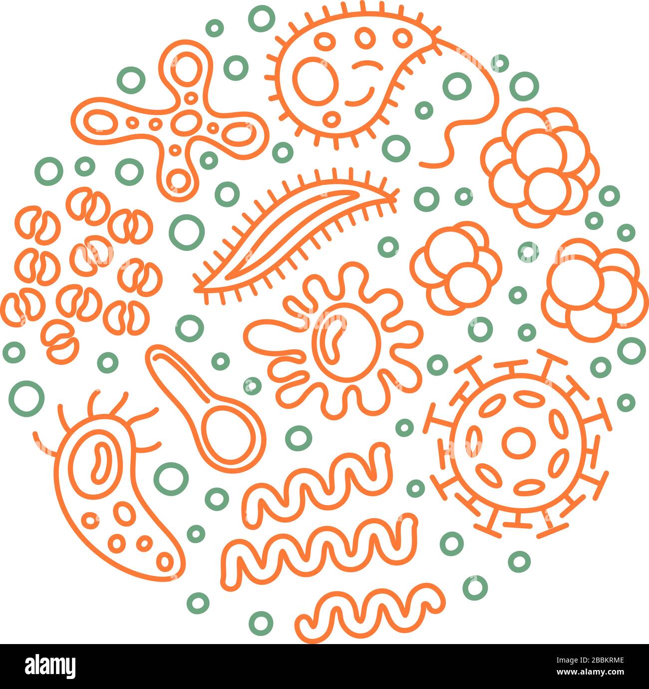 Bacteria and viruses in circle, micro-organisms disease-causing objects ...