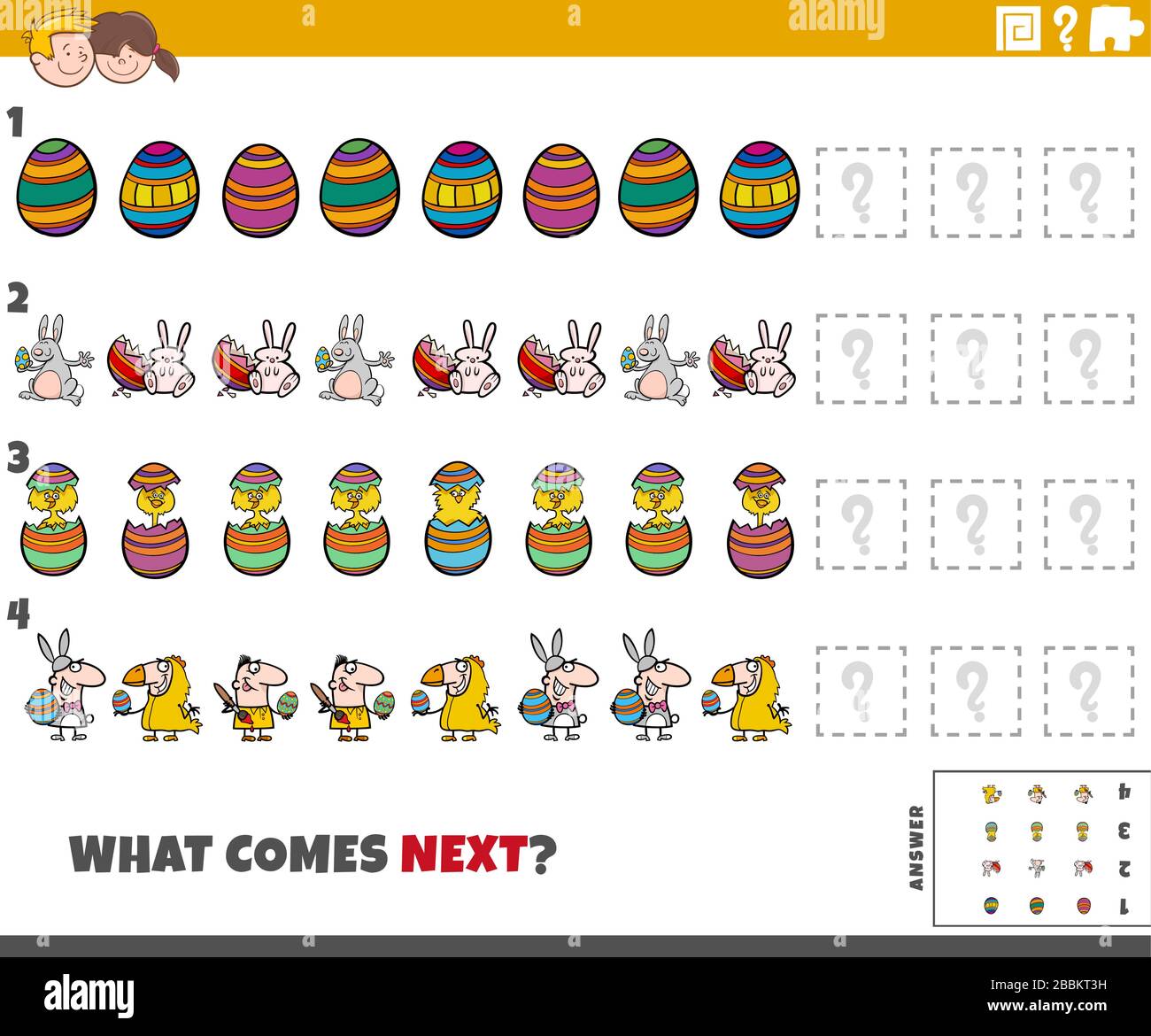 Cartoon Illustration of Completing the Pattern Educational Game for ...