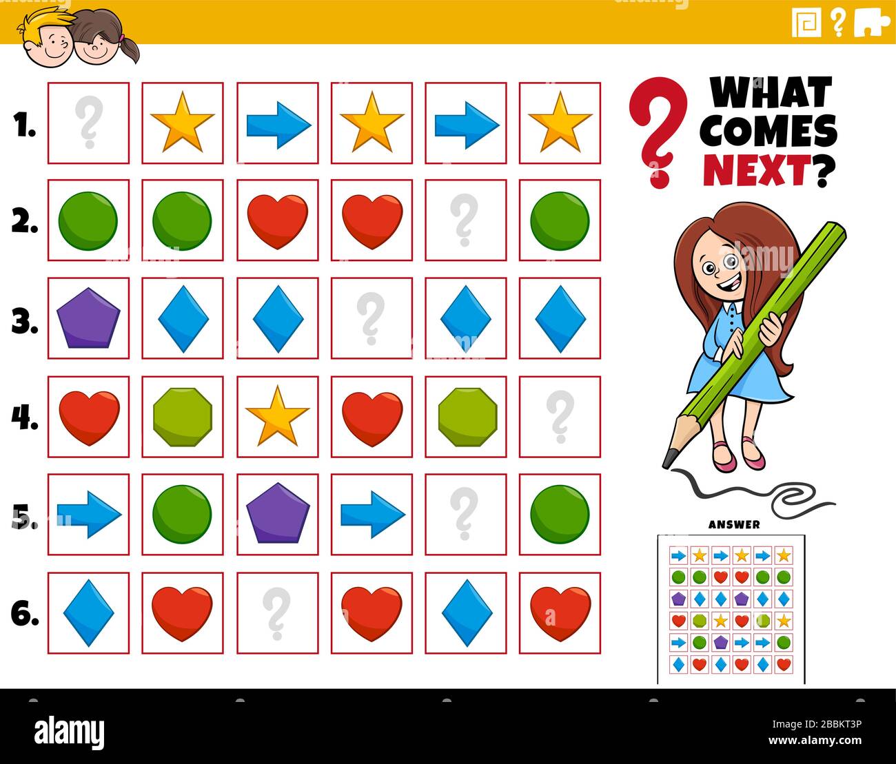 Cartoon Illustration of Completing the Pattern in the Rows Educational ...