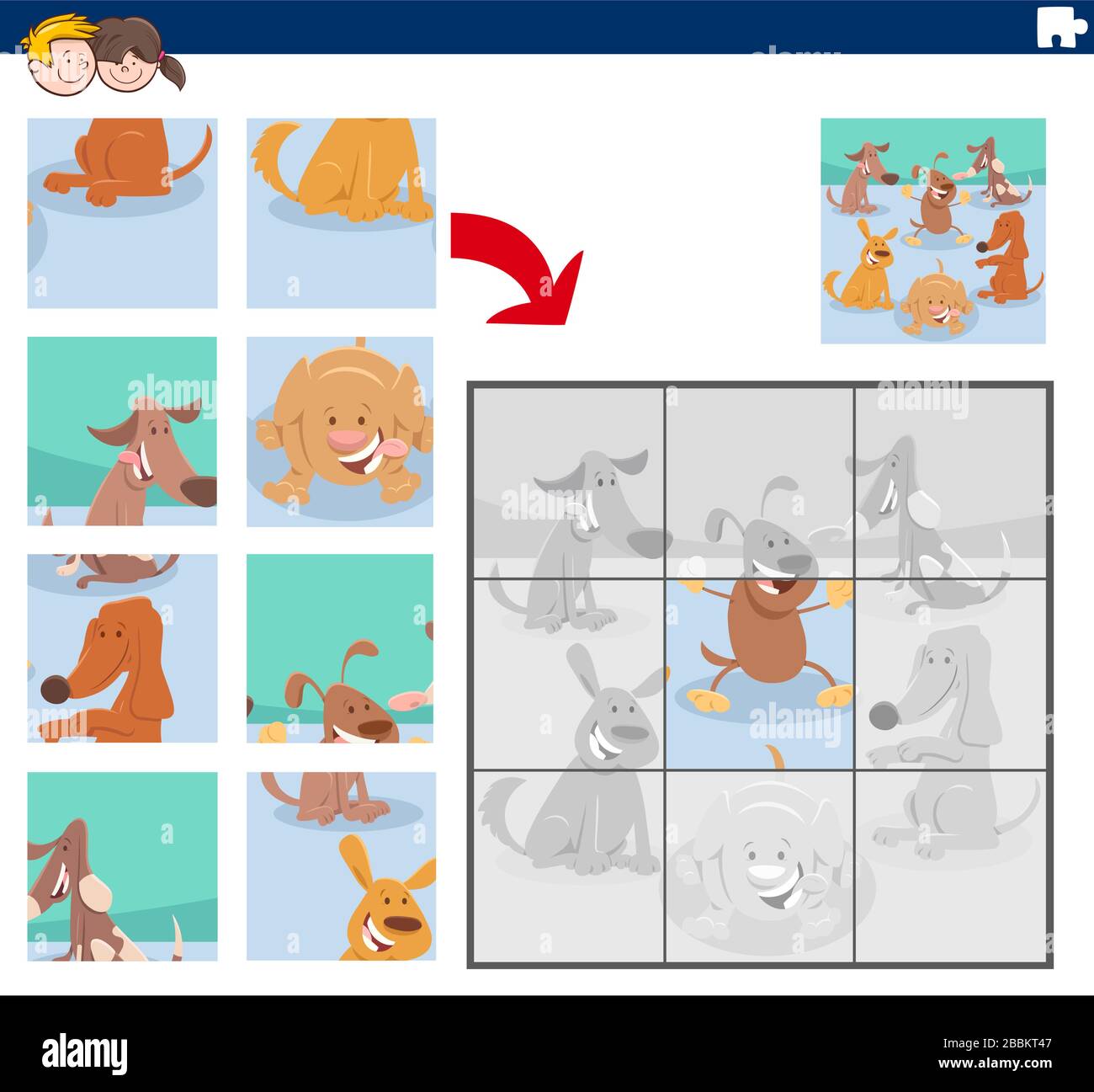 Cartoon Illustration of Educational Jigsaw Puzzle Game for Children ...