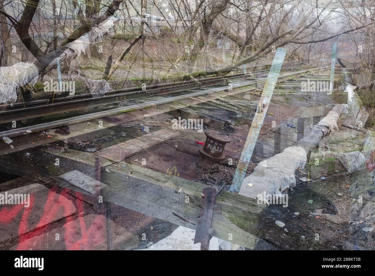 A view of an abandoned railroad station on a disused railroad ...