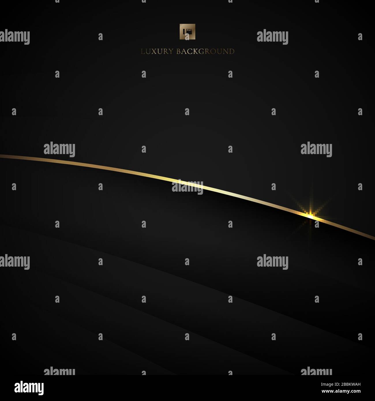 Abstract black stripe layer curved and gold bend line with lighting ...