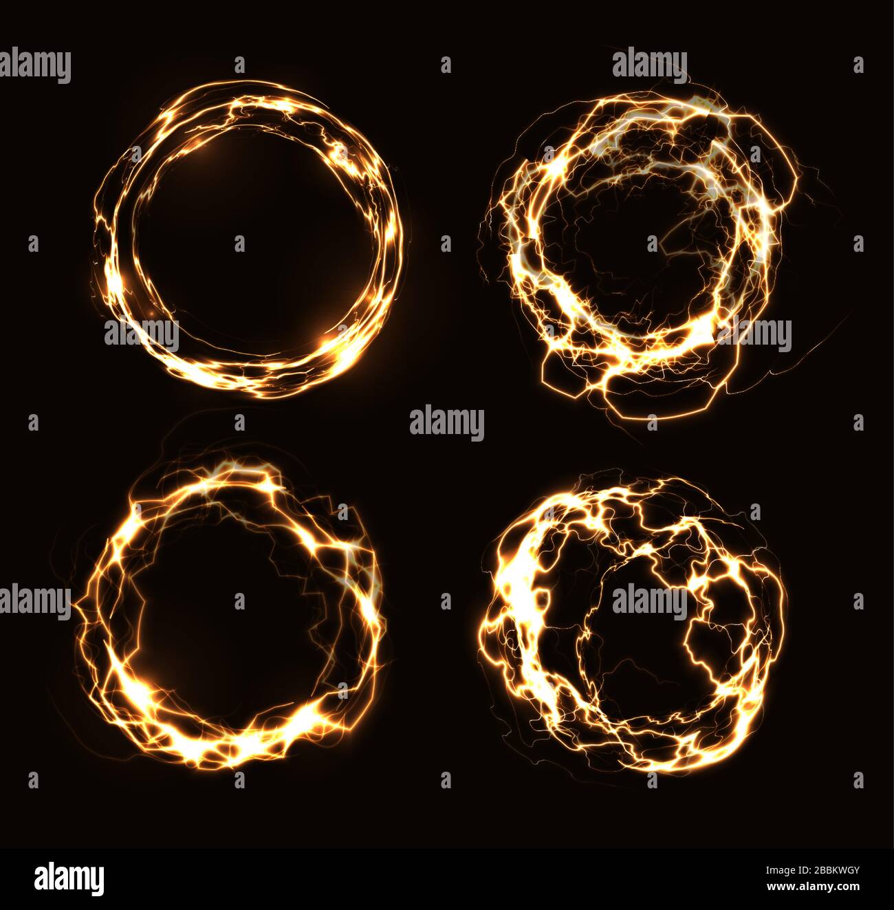 Magic rings, abstract electric circles, golden round frames, luminous ...