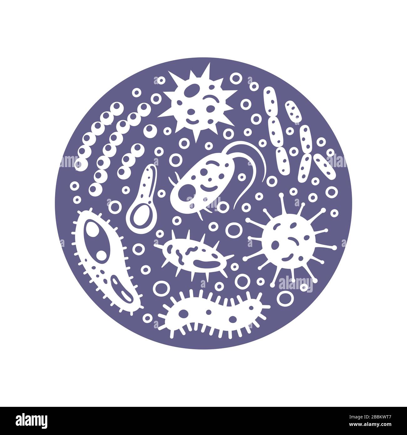 Bacteria and viruses in circle, micro-organisms disease-causing objects ...