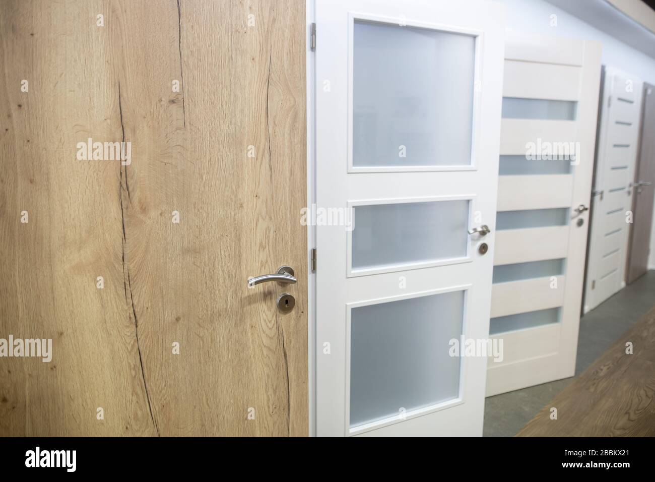 Close up huge arrenge of colorful and kind of material doors in a row ...