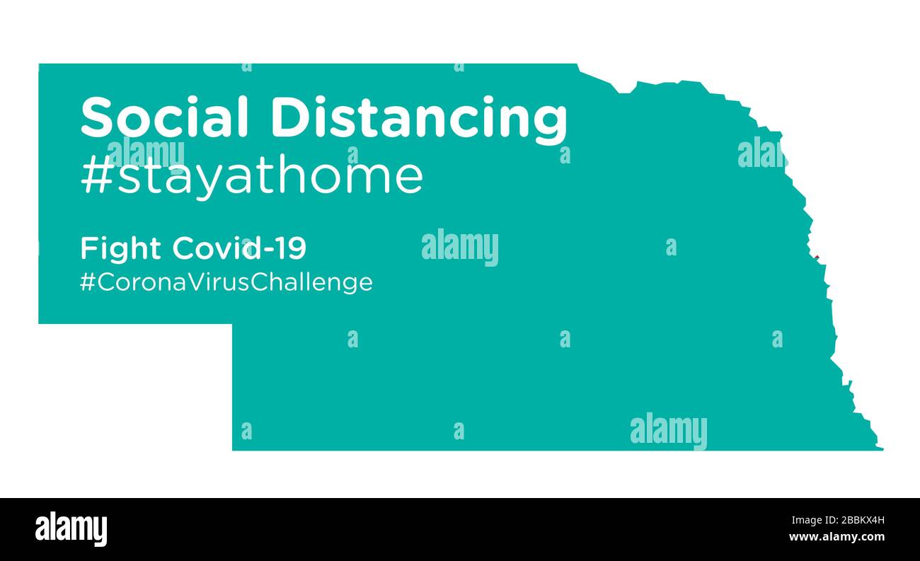 Nebraska state map with Social Distancing stayathome tag Stock Vector ...