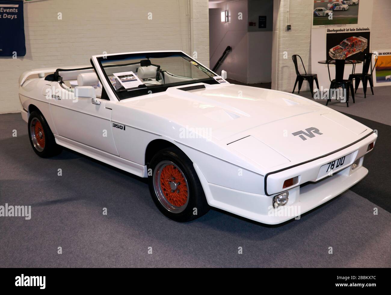 Three-quarter front view of a White, 1985, TVR 350i, on display at the ...