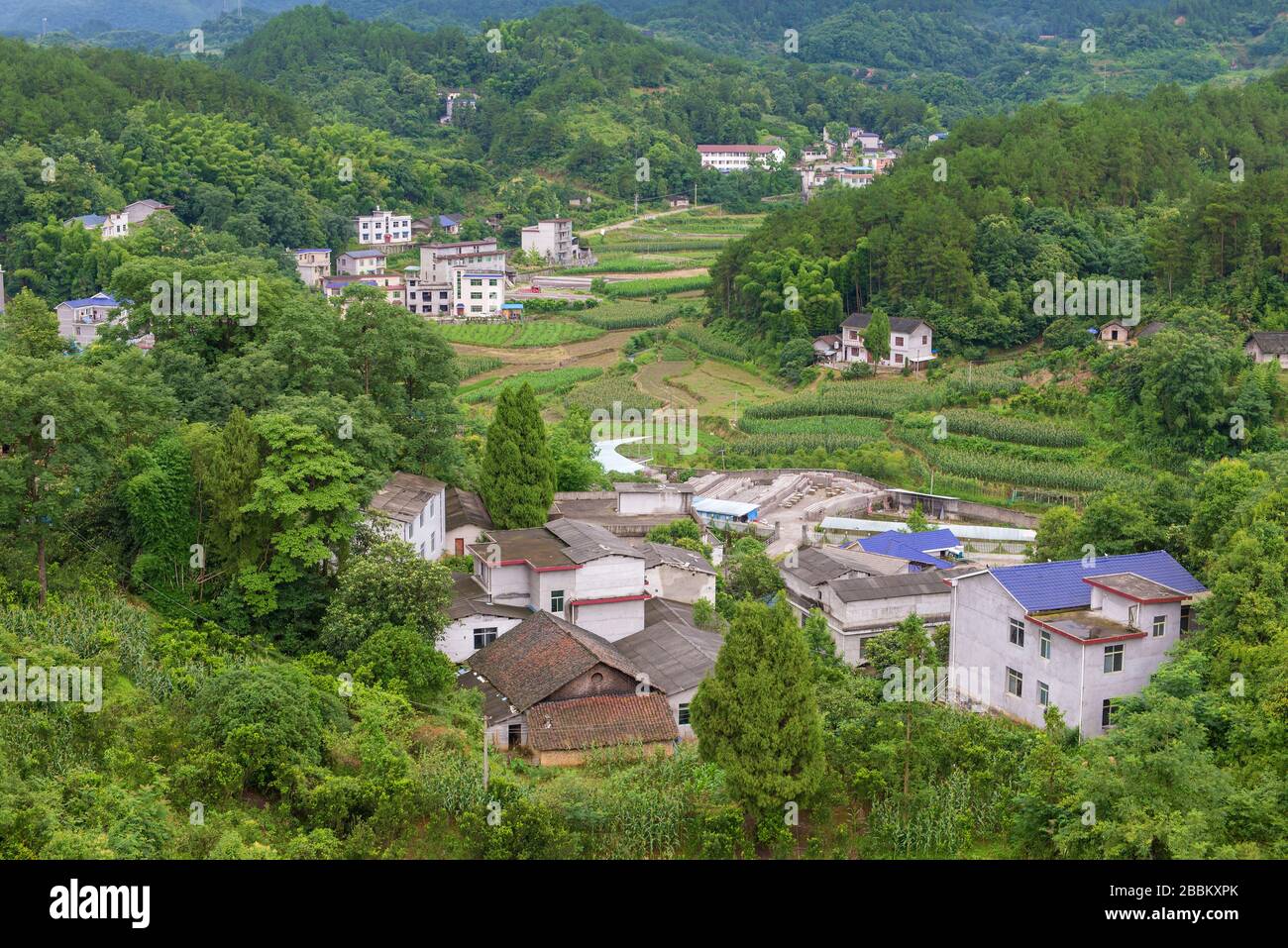 Landscape of village in mountains at Hunan province ZhangJiaJie CHINA ...