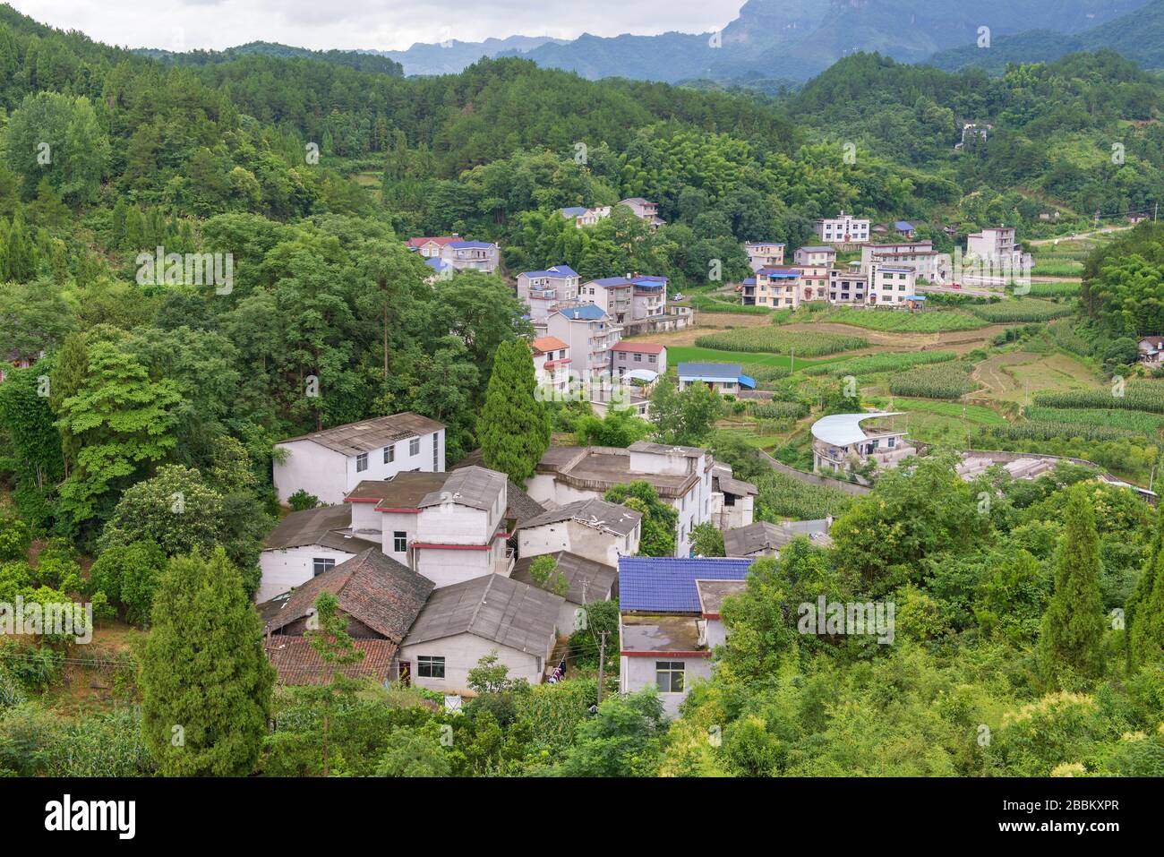 Landscape of village in mountains at Hunan province ZhangJiaJie CHINA ...