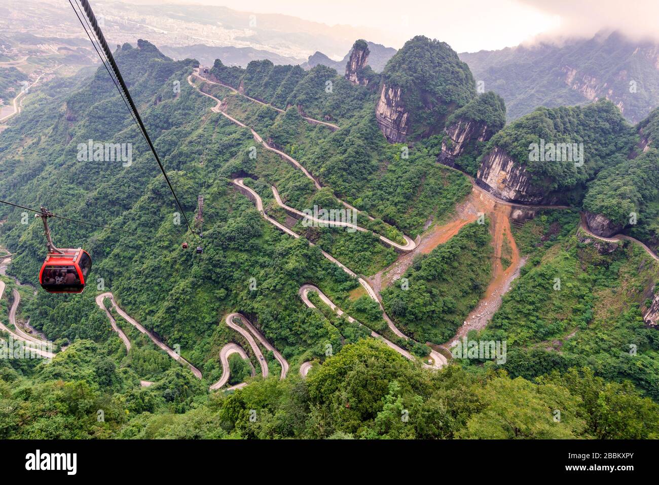 cable car with winding and curves road in Tianmen mountain zhangjiajie ...