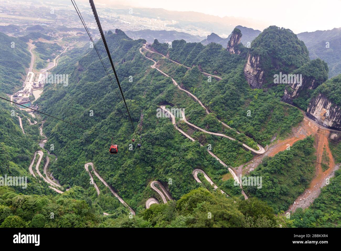 cable car with winding and curves road in Tianmen mountain zhangjiajie ...