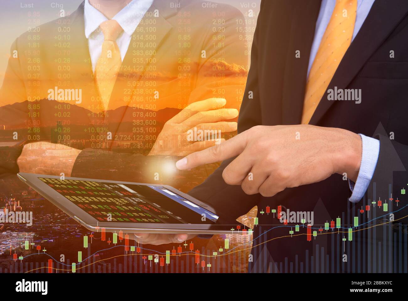 business man Trading concept using the tablet with financial graph on ...