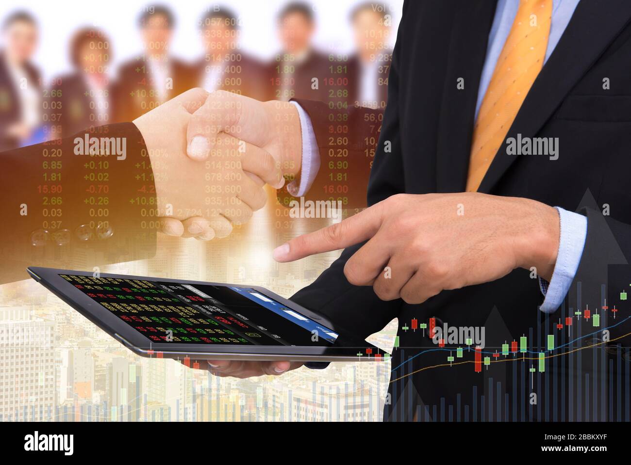 business man Trading concept using the tablet with financial graph on ...