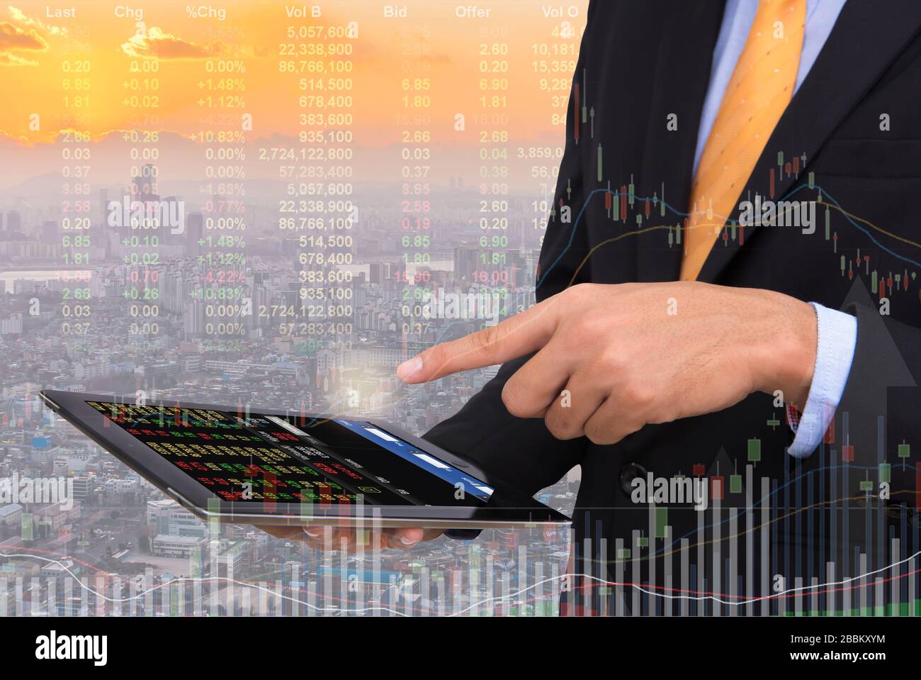 business man Trading concept using the tablet with financial graph on ...
