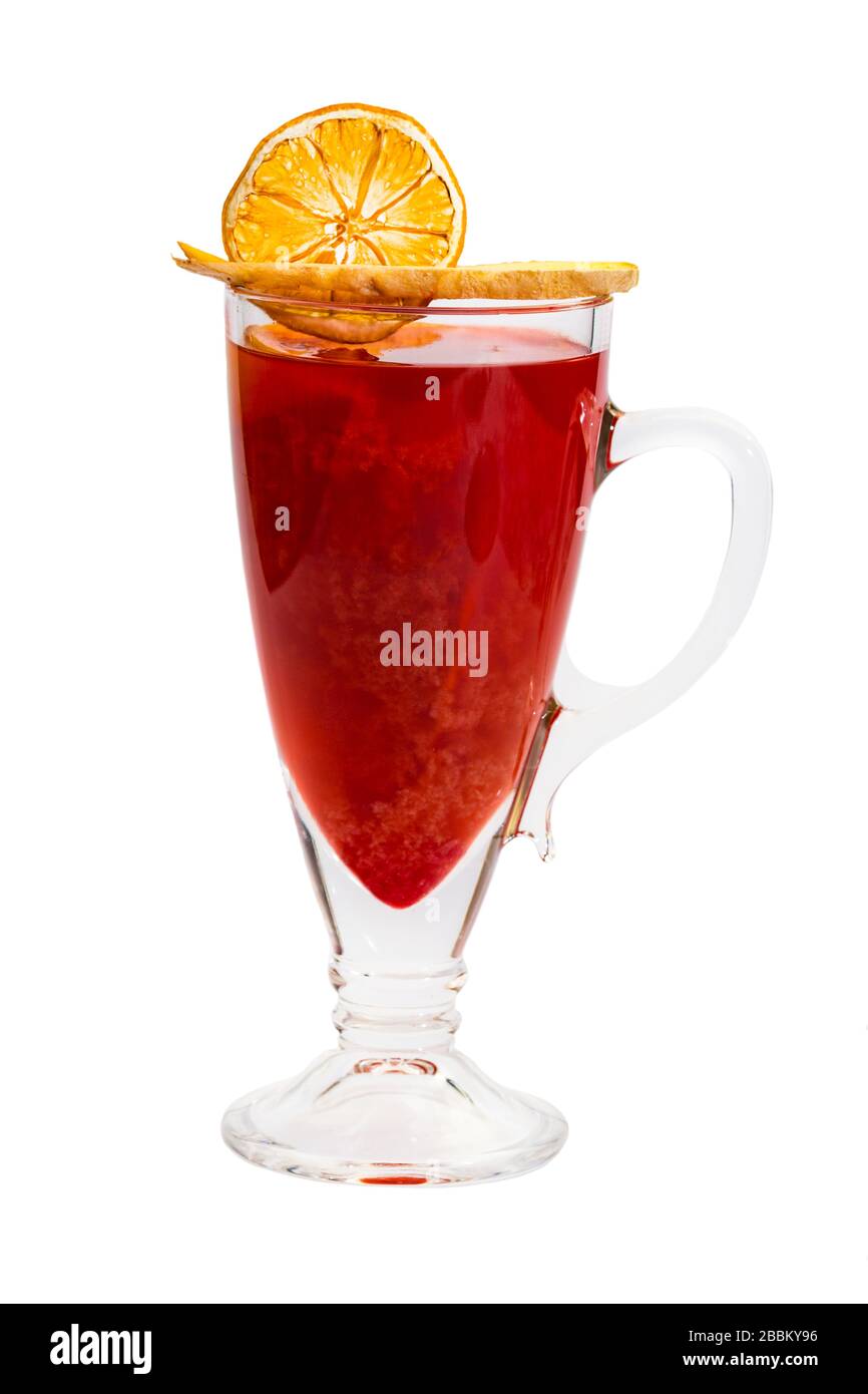 Fruit and berry mulled wine on a white background shot close up Stock ...