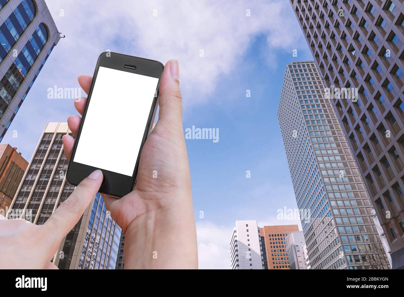 business woman use mobile phone Reservations room in hotel Stock Photo ...