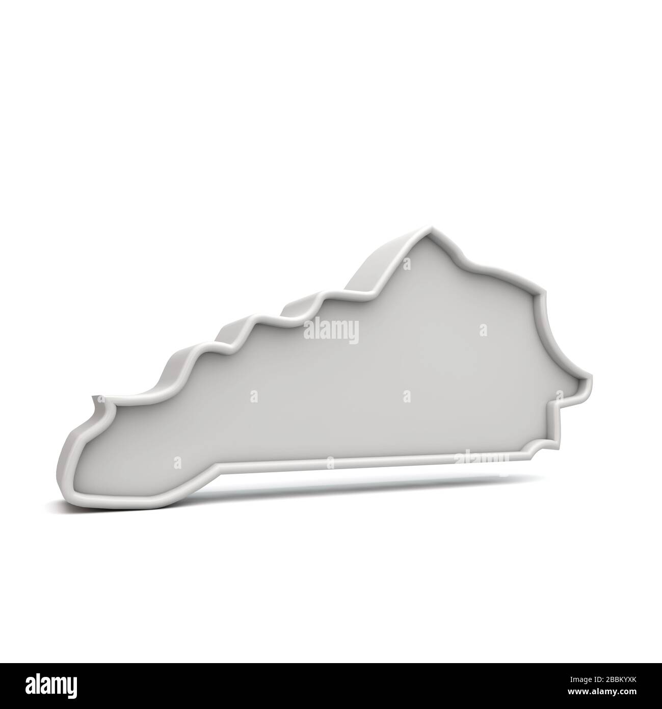 American state of Kentucky, simple 3D map in white grey. 3D Rendering ...